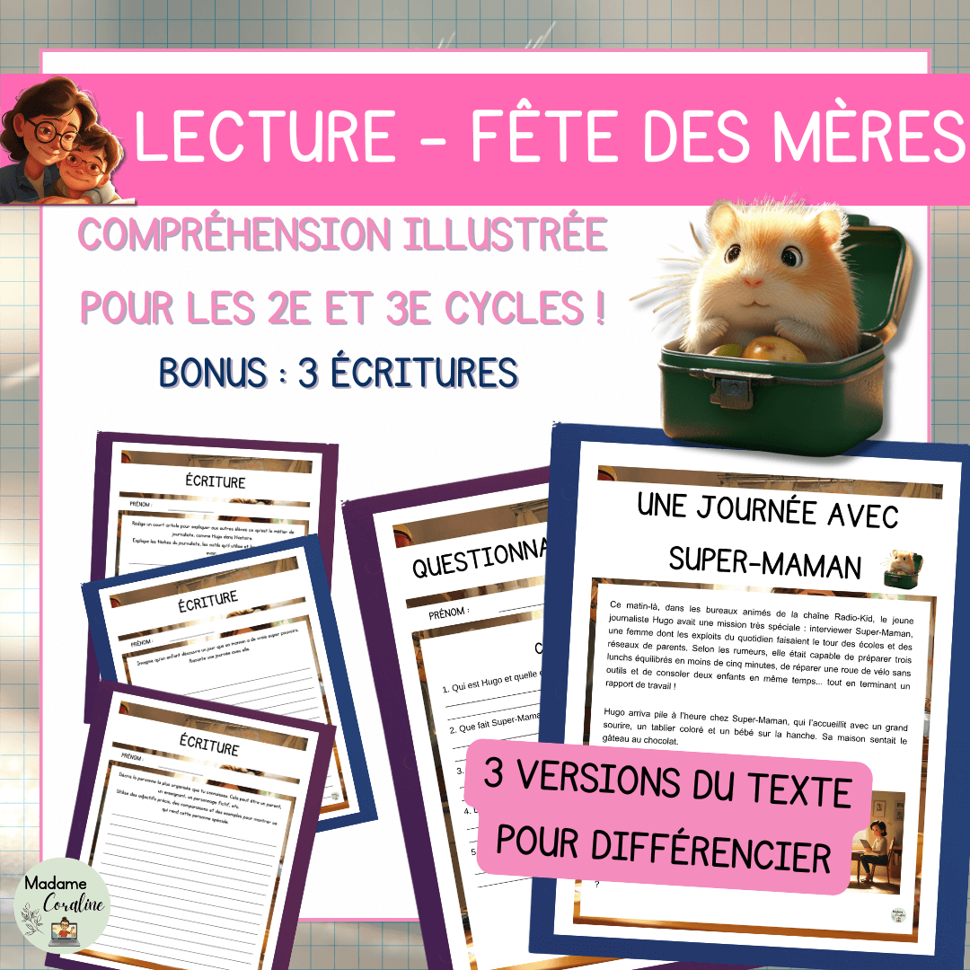 Compréhension de lecture | Fête des mères | Une journée avec Super-Ma ...